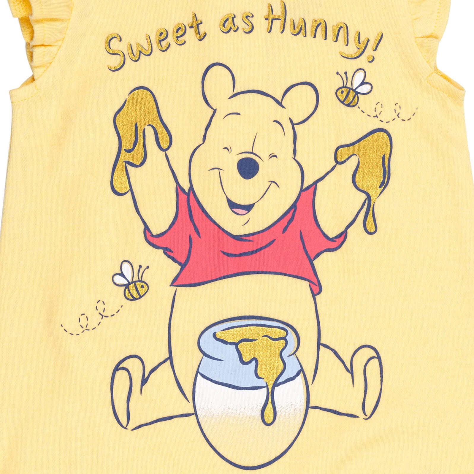 Disney Winnie the Pooh Newborn Baby Girls Snap Romper and Bucket Sun Hat Yellow 3-6 Months