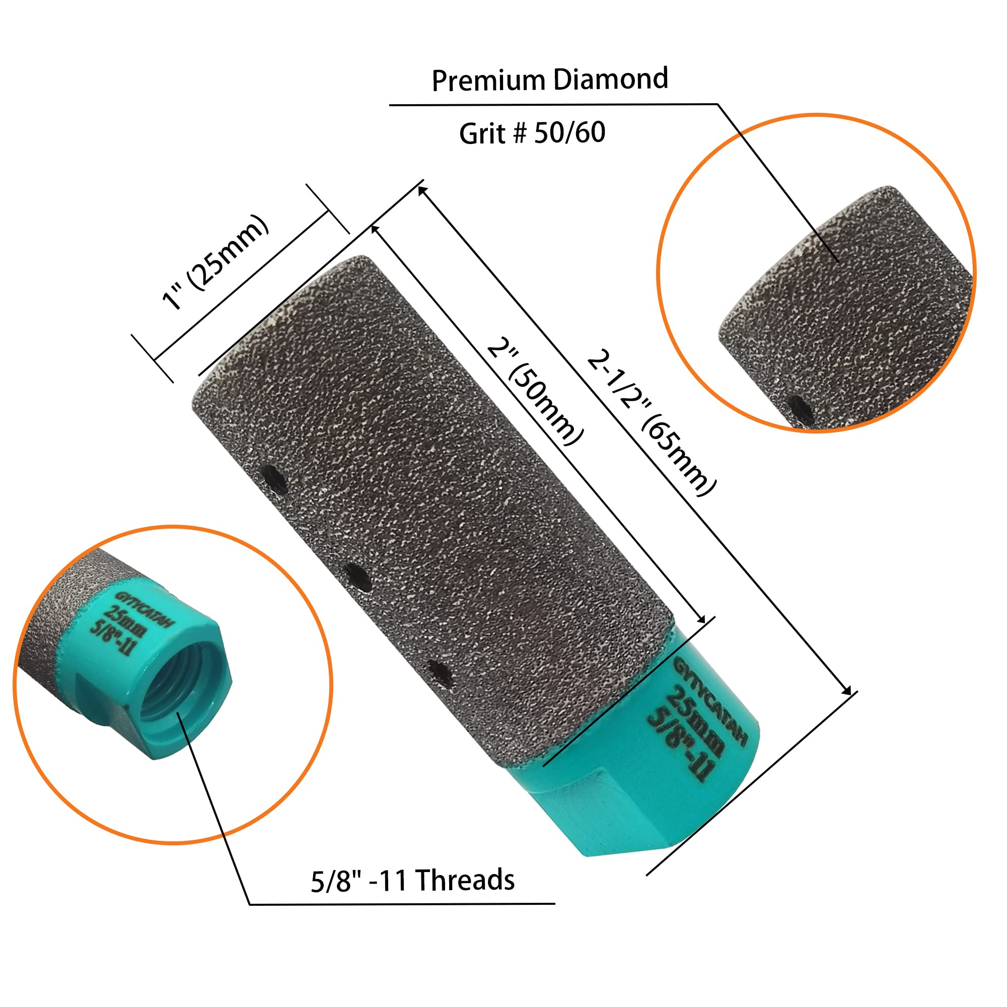 GYTYCATAH Diamond Finger Milling Bits, 1" (25mm) Diamond Milling Bits for Holes Enlarging Shaping Trimming in Tile Marble Glass Granite Ceramic 5/8"-11 Threads (Yellow)