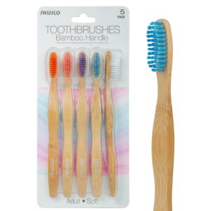 swissco soft bristle manual bamboo toothbrushes pack of 5 soft toothbrushes for adults | biodegradable eco friendly wooden toothbrushes