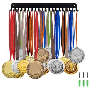 c crystal lemon medal hanger display wall-mounted medal holder large storage capacity for more than 50 medals with 20pcs hooks – black medal frame holder for wall décor