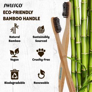 Swissco Bamboo Charcoal Toothbrushes Teeth Whitening Medium Toothbrush for Adults | Biodegradable Toothbrush | Eco Friendly Wooden Toothbrushes | 5-Pack