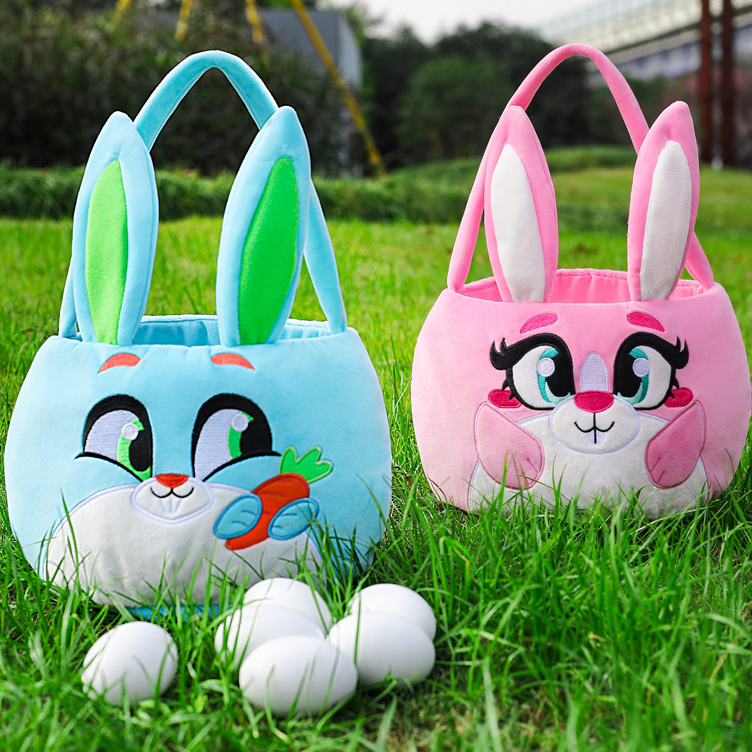 JOYIN 3 Pcs Plush Easter Bunny Basket, Cute Bunny Basket with Long Plush Ear for Baby Girls Boys Easter Egg Hunting, Party Supplies, Decorations, Candy Gifts Storage