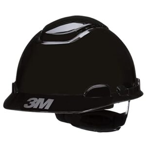 securefit 3m hard hat h-712sfv-uv, black, vented cap style safety helmet with uvicator sensor, 4-point pressure diffusion ratchet suspension, ansi z87.1