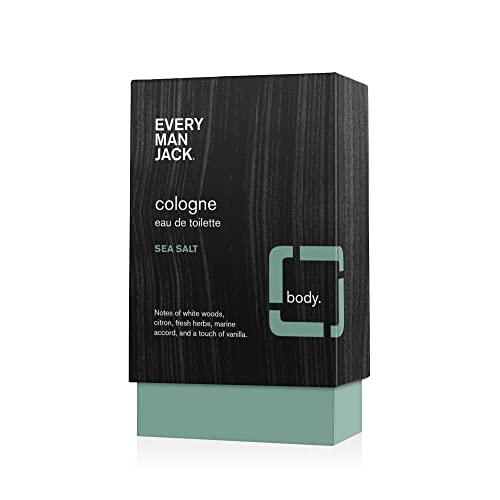 Every Man Jack Mens Sea Salt Cologne for Outdoor Guys - Notes of White Woods, Citron, Fresh Herbs, Marine Accord and a Touch of Vanilla - Long Lasting and No Harmful Chemicals - 3.4 FL-ounce - 1 Bottle