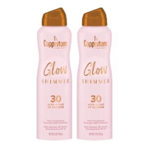 coppertone glow with shimmer spray sunscreen, broad spectrum spf 30 sunscreen, 5 oz, pack of 2