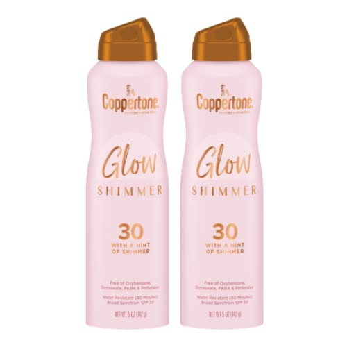 Coppertone Glow with Shimmer Spray Sunscreen, Broad Spectrum SPF 30 Sunscreen, 5 Oz, Pack of 2