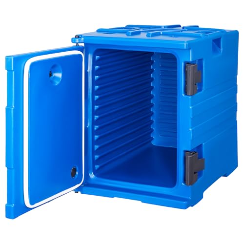 VEVOR Insulated Food Pan Carrier, 95 Qt Hot Box for Catering, LLDPE Food Box Carrier w/Double Buckles, Front Loading Food Warmer w/Handles, Stackable End Loader for Restaurant, Canteen, etc. Blue