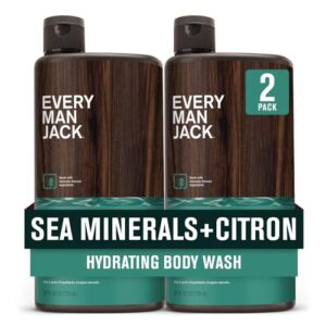 every man jack nourishing sea minerals + citron mens body wash for all skin types - naturally derived ingredients - cleanse and hydrate skin with coconut and glycerin - 24oz 2 bottles