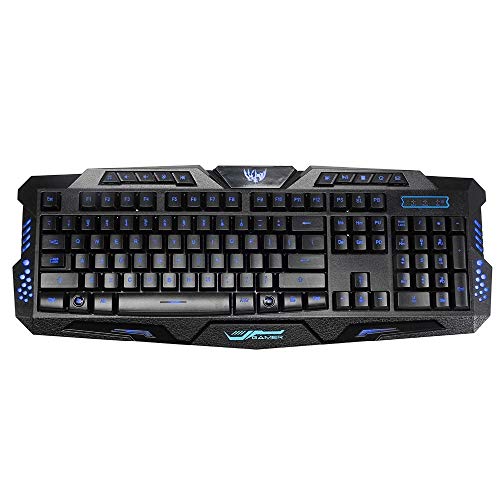 Tri-Color Backlit Gaming Keyboard USB Wired Floating Keyboard, Powered Full N-Key Game Keyboard, Quiet Ergonomic Water-Resistant Mechanical Feeling Keyboard,for Desktop, Computer, PC（Black）