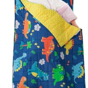 Sivio Nap Mat Weighted Blanket 3lbs, Weighted Nap Mat Blanket with Detachable Pillow, 50 x 20 Inches, Blue Dinosaur