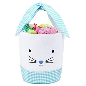 leziazany plaid easter bunny basket bags for kids canvas egg hunt basket bucket monogrammed rabbit egg gift bags polka dot portable easter tote bag party candy storage decoration…