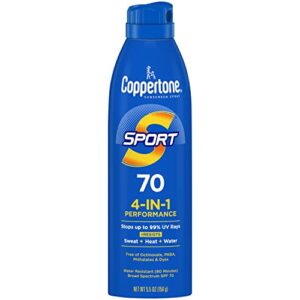 Coppertone SPORT Sunscreen Spray SPF 70, Water Resistant Sunscreen, Broad Spectrum SPF 70 Sunscreen, Bulk Sunscreen Pack, 5.5 Oz Spray, Pack of 3