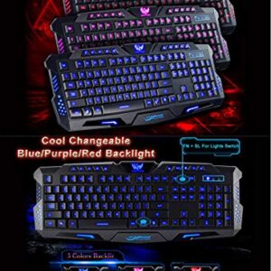 Tri-Color Backlit Gaming Keyboard USB Wired Floating Keyboard, Powered Full N-Key Game Keyboard, Quiet Ergonomic Water-Resistant Mechanical Feeling Keyboard,for Desktop, Computer, PC（Black）