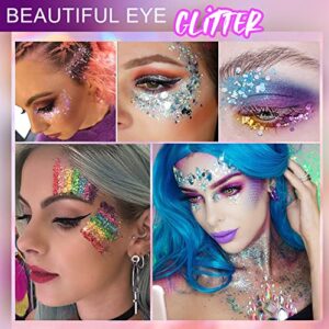 Face Glitter Makeup, Holographic Chunky Face Body Glitter, Glitter Eyeshadow Cosmetic Laser Powder for Face Hair Nails, Festival Body Glitter Makeup