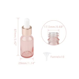 JIUWU 20Pcs 15ml Glass Dropper Bottles with Glass Eye Pipette, Pink Sample Dropper Vials Empty Travel Essential Oil Perfume Glass Tincture Bottles Vials, 5 Funnel Include