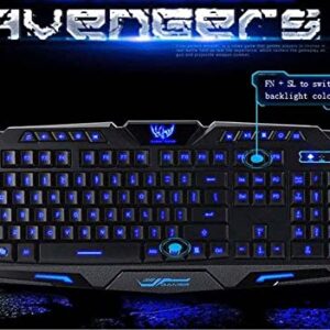 Tri-Color Backlit Gaming Keyboard USB Wired Floating Keyboard, Powered Full N-Key Game Keyboard, Quiet Ergonomic Water-Resistant Mechanical Feeling Keyboard,for Desktop, Computer, PC（Black）