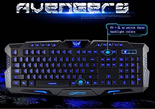 Tri-Color Backlit Gaming Keyboard USB Wired Floating Keyboard, Powered Full N-Key Game Keyboard, Quiet Ergonomic Water-Resistant Mechanical Feeling Keyboard,for Desktop, Computer, PC（Black）