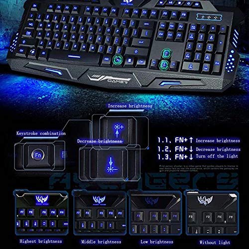 Tri-Color Backlit Gaming Keyboard USB Wired Floating Keyboard, Powered Full N-Key Game Keyboard, Quiet Ergonomic Water-Resistant Mechanical Feeling Keyboard,for Desktop, Computer, PC（Black）