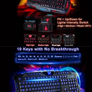 Tri-Color Backlit Gaming Keyboard USB Wired Floating Keyboard, Powered Full N-Key Game Keyboard, Quiet Ergonomic Water-Resistant Mechanical Feeling Keyboard,for Desktop, Computer, PC（Black）