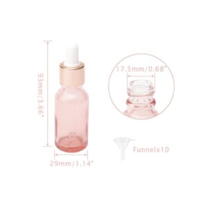 JIUWU 20Pcs 20ml Glass Dropper Bottles, Pink Glass Sample Dropper Tincture Bottles Vials with Glass Eye Pipette for Essential Oil Perfume Scent Liquid