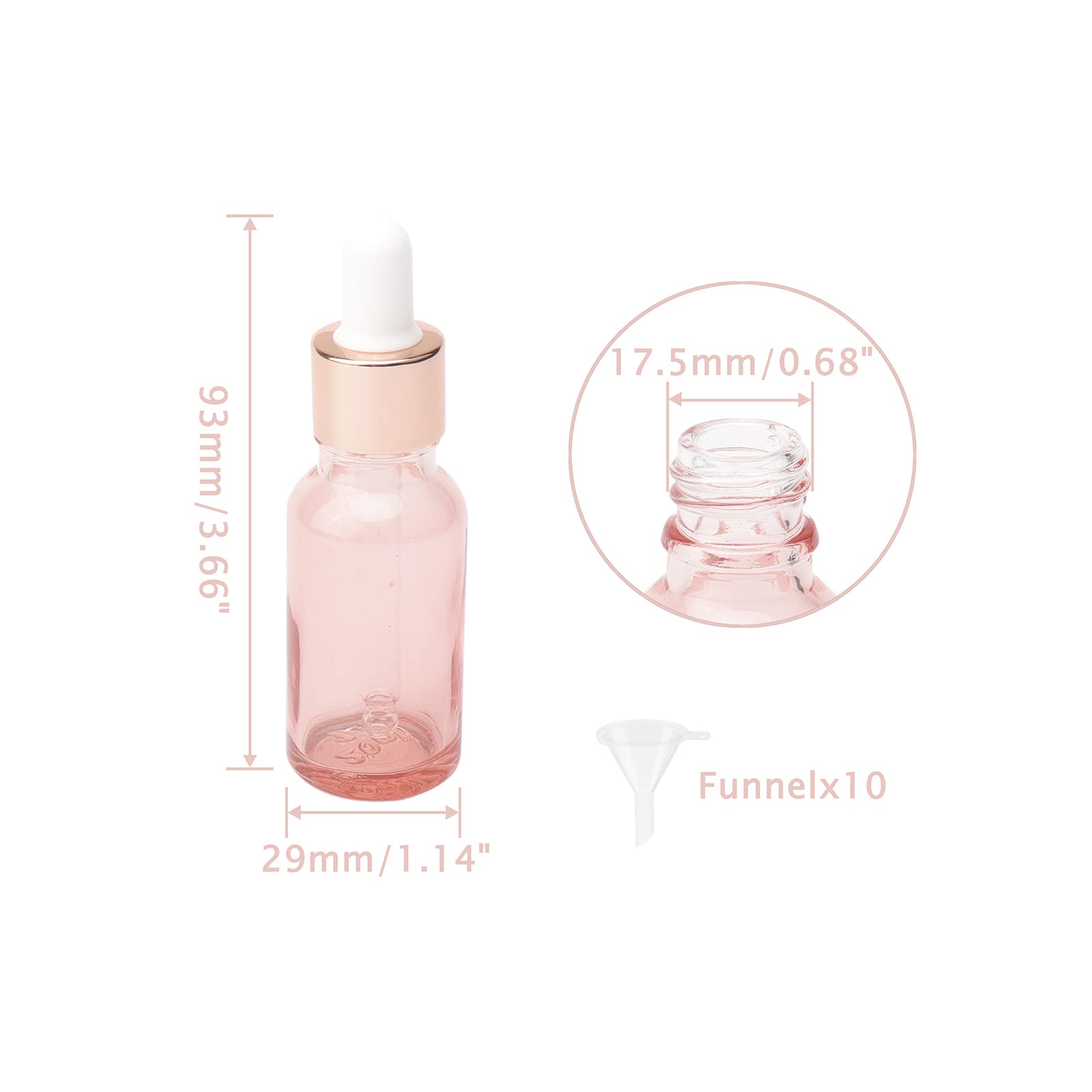 JIUWU 20Pcs 20ml Glass Dropper Bottles, Pink Glass Sample Dropper Tincture Bottles Vials with Glass Eye Pipette for Essential Oil Perfume Scent Liquid