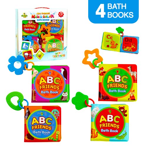 Spruce Lab ABC Friends Magic Color Bath Books - 4 Bath Book Set - Educational Baby Bath Toys - Magic Appearing Animals in Water - Teething Toys for Babies - Boy/Girl Baby Bathtub Books Baby Shower Toy