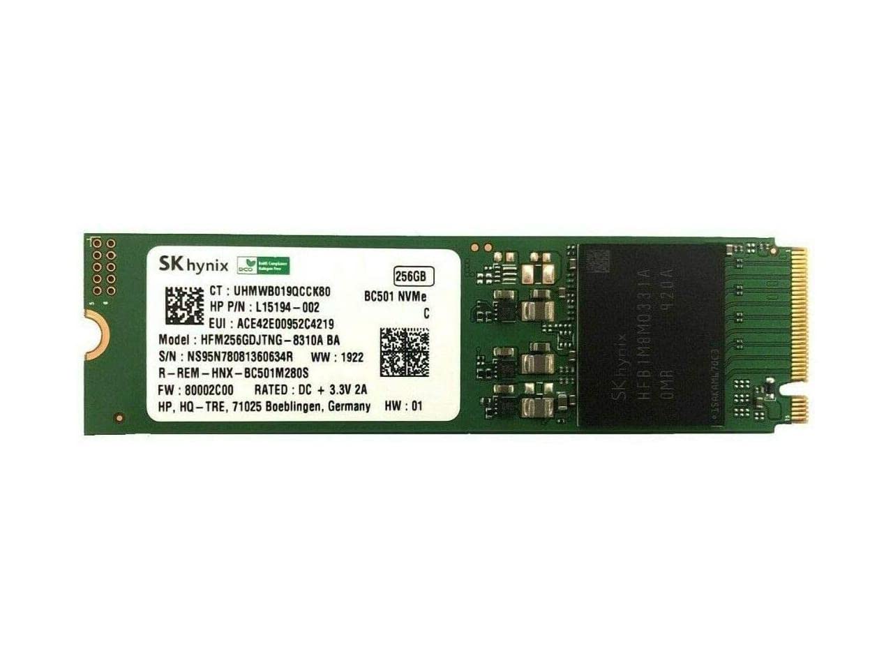 CUK Hynix BC501 256GB M.2 2280 PCIe NVMe Internal Solid State Drive (SSD) Bulk OEM Tray