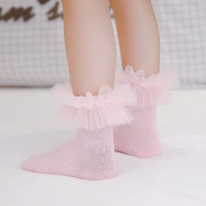 HOUSEYUAN Newborn Ruffle Socks For Toddler Baby Girls 6-12 Month Infant Lace Frilly Ankle Socks Dress 0-3 Months Red/Black/White 5 Pairs 0-1T