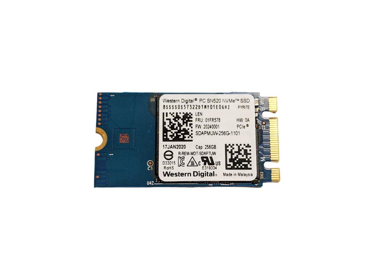 Western Digital CUK WD SN520 (SDAPMUW-256G) 256GB M.2 2242 PCIe NVMe Internal Solid State Drive (SSD) Bulk OEM Tray