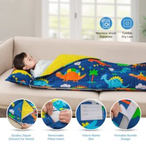 Sivio Nap Mat Weighted Blanket 3lbs, Weighted Nap Mat Blanket with Detachable Pillow, 50 x 20 Inches, Blue Dinosaur