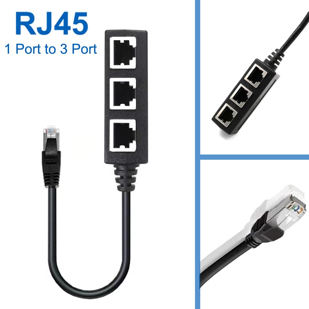 CHIOINS RJ45 Ethernet Cable Splitter Network Adapter,Ethernet Splitter 1 to 3 Cable Adapter Suitable Super Cat5, Cat5e, Cat6, Cat7 LAN Ethernet Socket Connector Adapter LAN Splitter (1to3)