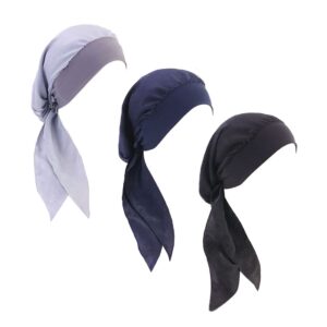 ever fairy women vintage elastic wide band chemo head scarf turbans night sleep hat cap (black+gray+navy)