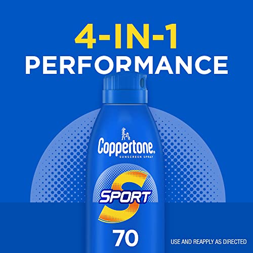 Coppertone SPORT Sunscreen Spray SPF 70, Water Resistant Sunscreen, Broad Spectrum SPF 70 Sunscreen, Bulk Sunscreen Pack, 5.5 Oz Spray, Pack of 3