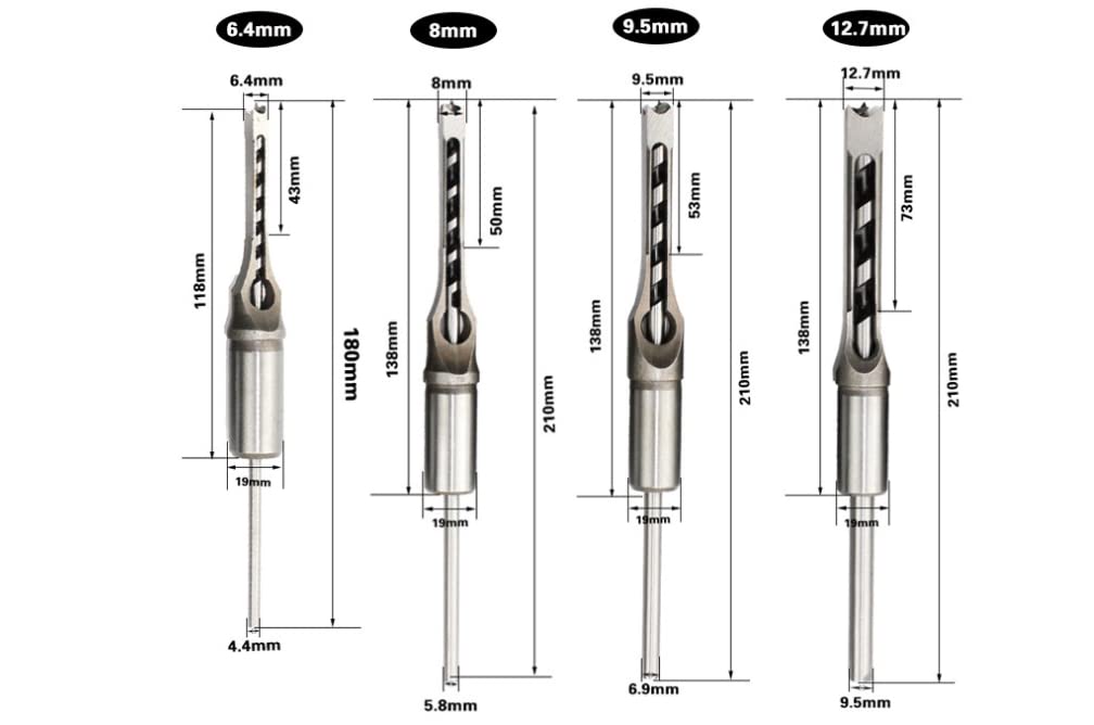 Square Hole Drill Bit Woodworking Auger Drill Bit Tool Set, Wood Mortising Chisel Countersink Bits