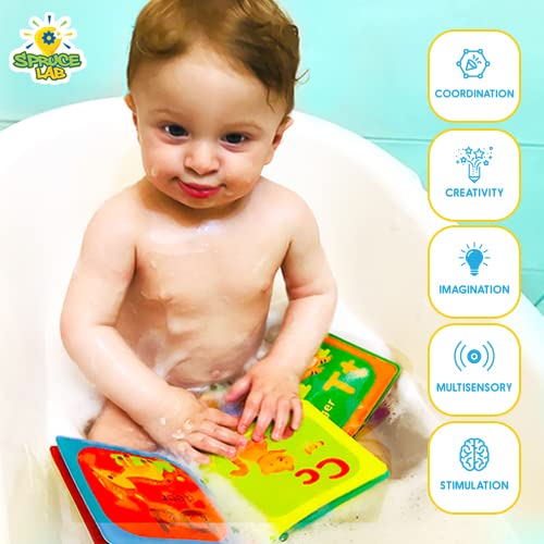 Spruce Lab ABC Friends Magic Color Bath Books - 4 Bath Book Set - Educational Baby Bath Toys - Magic Appearing Animals in Water - Teething Toys for Babies - Boy/Girl Baby Bathtub Books Baby Shower Toy