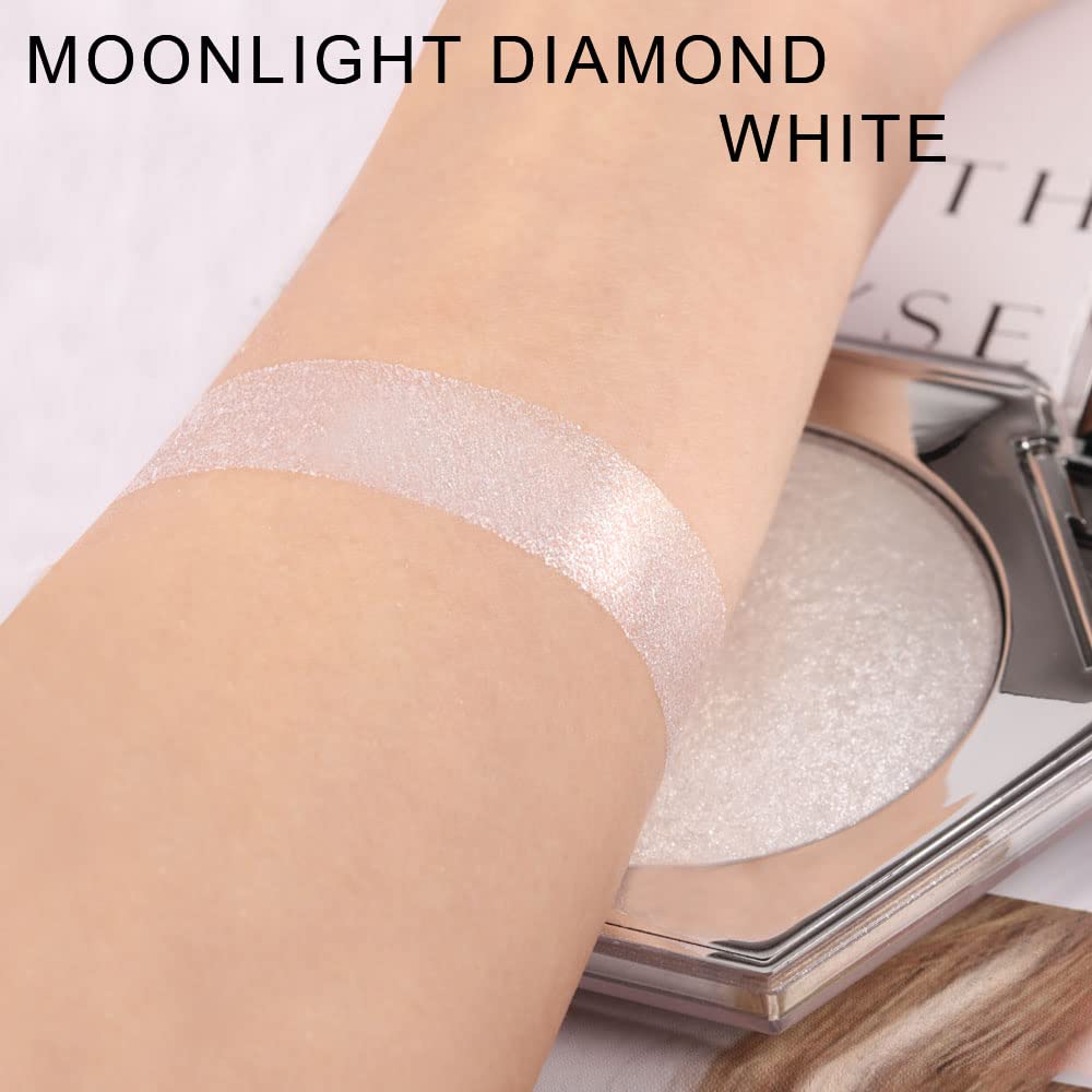 Pearl White Shimmer Glitter Highlighter Highlight Makeup Contour Powder,Silver Face Highlighter, Highlighter+Makeup iluminadores Illuminator Make Up (Shiny Silver)