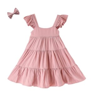 anata newbron baby linen dress flower girl spring vintage a-lined dresses kids birthday party outfits toddler girls retro twirl pleated boho beach sundress clothes valentine's day blush pink 3t