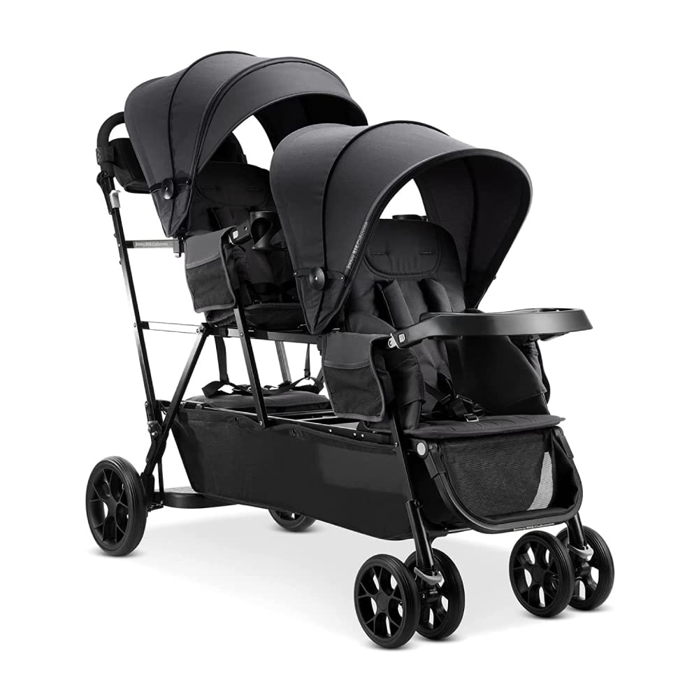 Joovy Big Caboose Triple Stroller with Rear Bench and Standing Platform, Reclining Seats, Optional Rear Seat, and Two Universal Car Seat Adapters, Jet