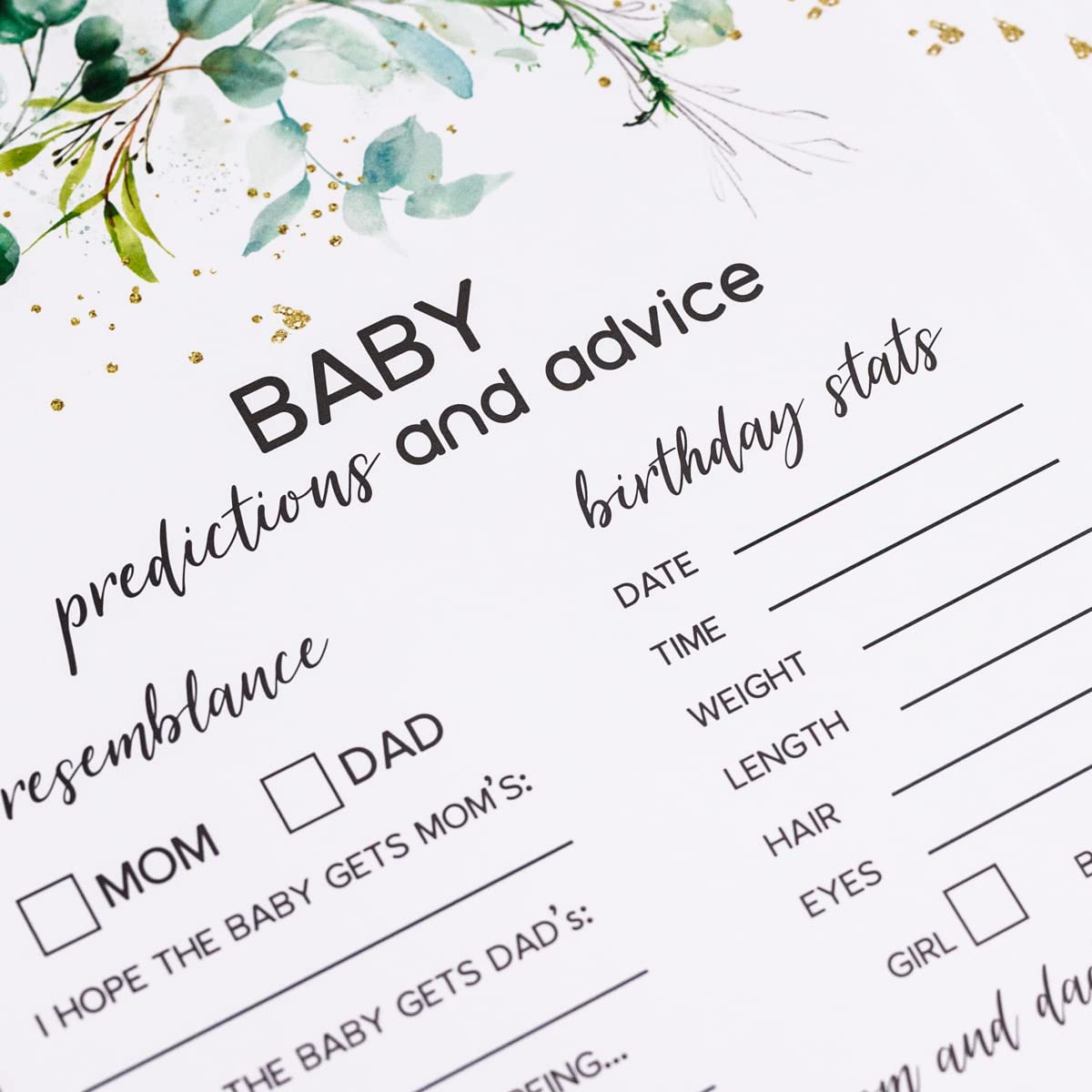 All Ewired Up 25 Baby Shower Predictions and Advice Cards Greenery Eucalyptus Sage Gender Neutral Baby Shower Games and Activities (Large 5X7)