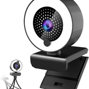 Streaming Webcam with Microphone & Ring Light 2K HD Web Cam with Cover,Stand for PC/MAC/Laptop/Desktop, Wide Angle Web Cameras for YouTube,Skype,Zoom,Xbox One,Video Calling,Studying and PS4