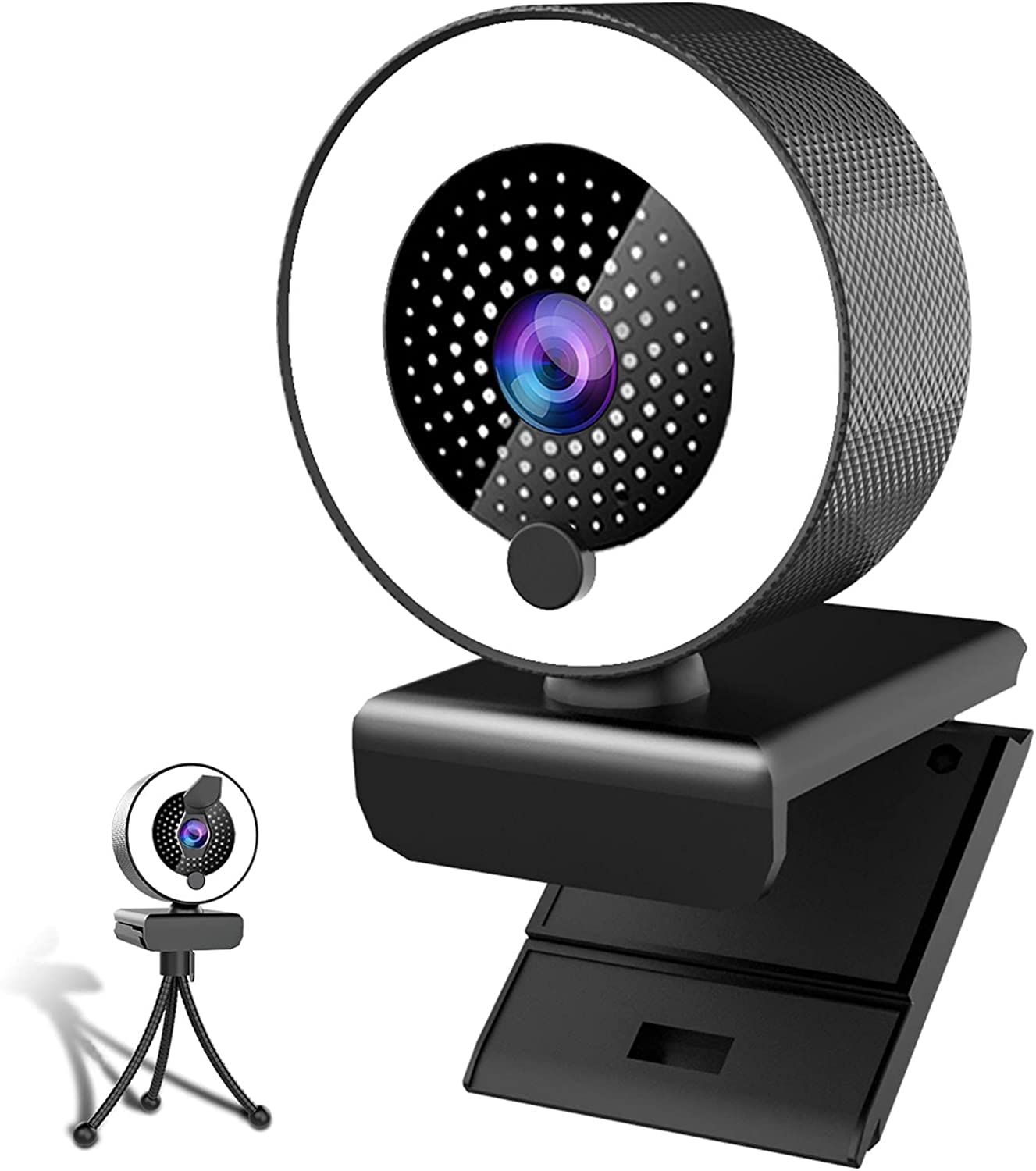 Streaming Webcam with Microphone & Ring Light 2K HD Web Cam with Cover,Stand for PC/MAC/Laptop/Desktop, Wide Angle Web Cameras for YouTube,Skype,Zoom,Xbox One,Video Calling,Studying and PS4