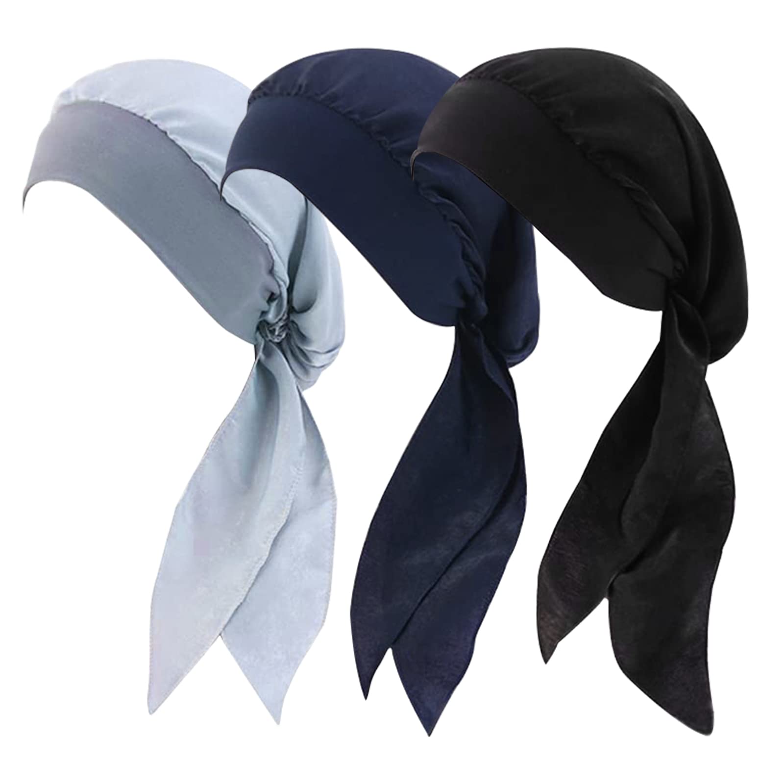 Ever Fairy Women Vintage Elastic Wide Band Chemo Head Scarf Turbans Night Sleep Hat Cap (Black+Gray+Navy)