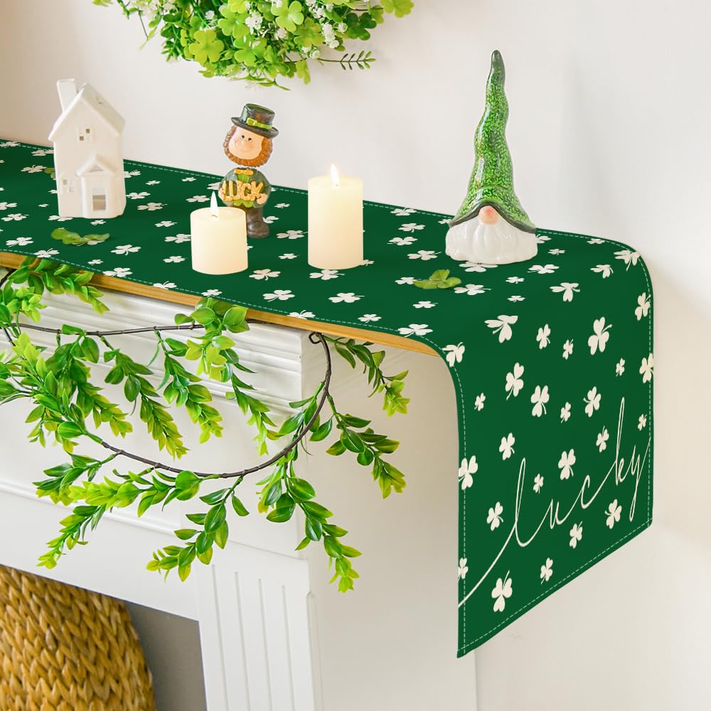 Artoid Mode Green Lucky Shamrock St. Patrick's Day Table Runner, Seasonal Spring Holiday Kitchen Dining Table Decoration for Indoor Outdoor Home Party Decor 13 x 72 Inch