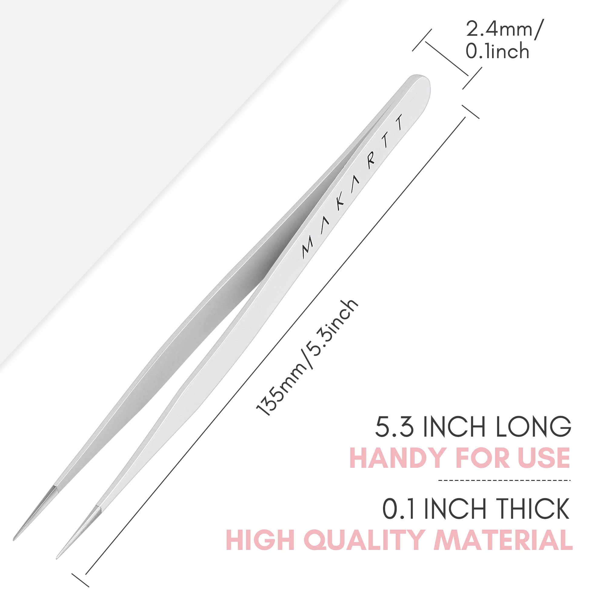 Makartt 2Pcs Straight Nail Tweezers Probe Tips Metal Precision Tweezers for Nail Art Picking Gems Rhinestones Acrylic Gel Stickers Eyelash Extensions Nail Tools