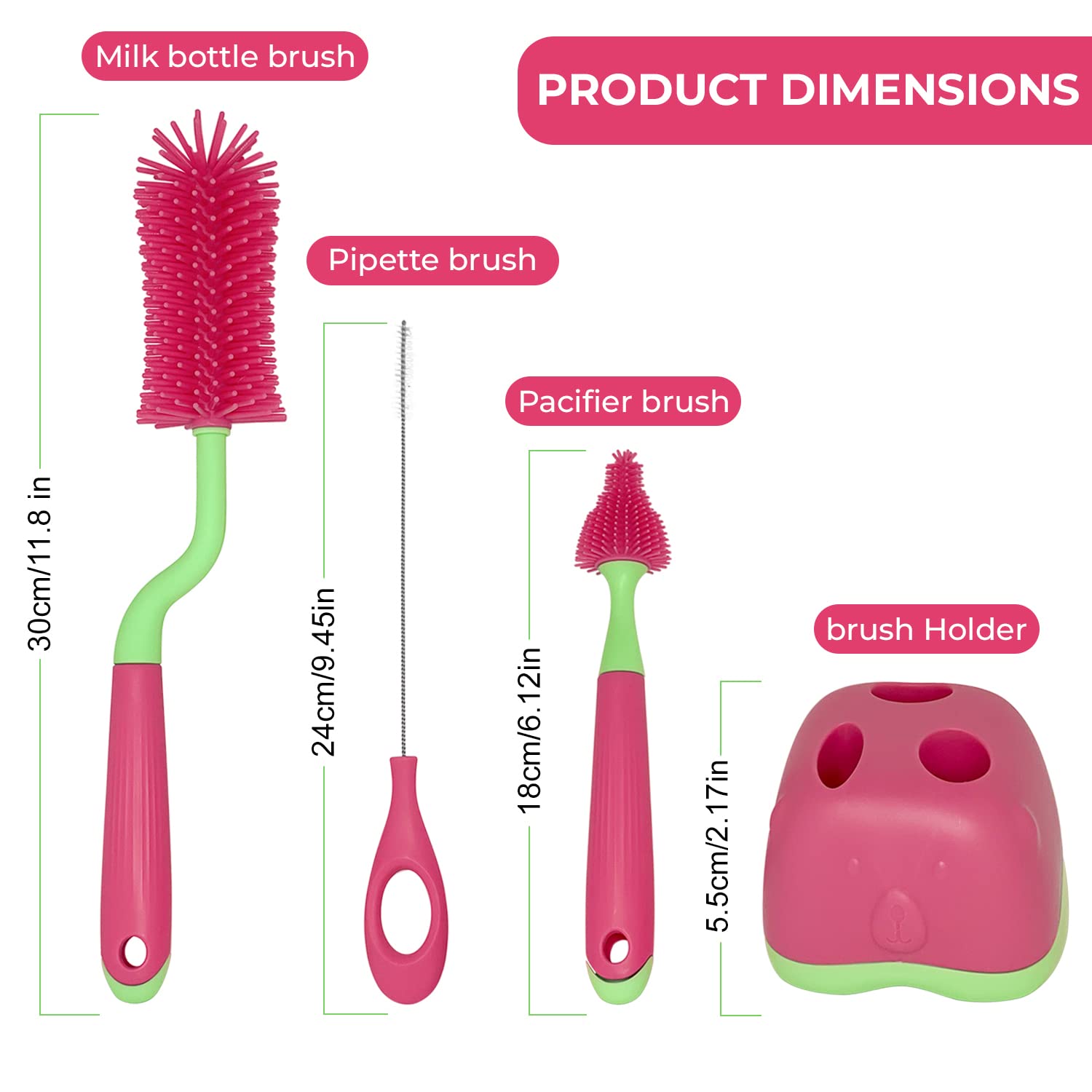 Triplevo 3 in 1 Silicone Baby Bottle Cleaning Brush Kit with Stand – Baby Cleaning Brush Set for Baby Milk Bottles Straws Breast Pumps & Other Accessories – Capable to 360° Overall Cleaning (Mint)