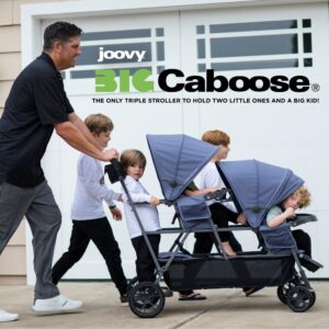 Joovy Big Caboose Triple Stroller with Rear Bench and Standing Platform, Reclining Seats, Optional Rear Seat, and Two Universal Car Seat Adapters, Jet