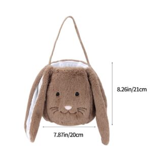 Easter Egg Hunting Baskets Plush Brown Easter Bunny Baskets with Long Plush Ear Personalized Bunny Easter Buckets Gift Bags for Boys Girls Easter Tote Bags for Easter Decorations Candy Gifts…