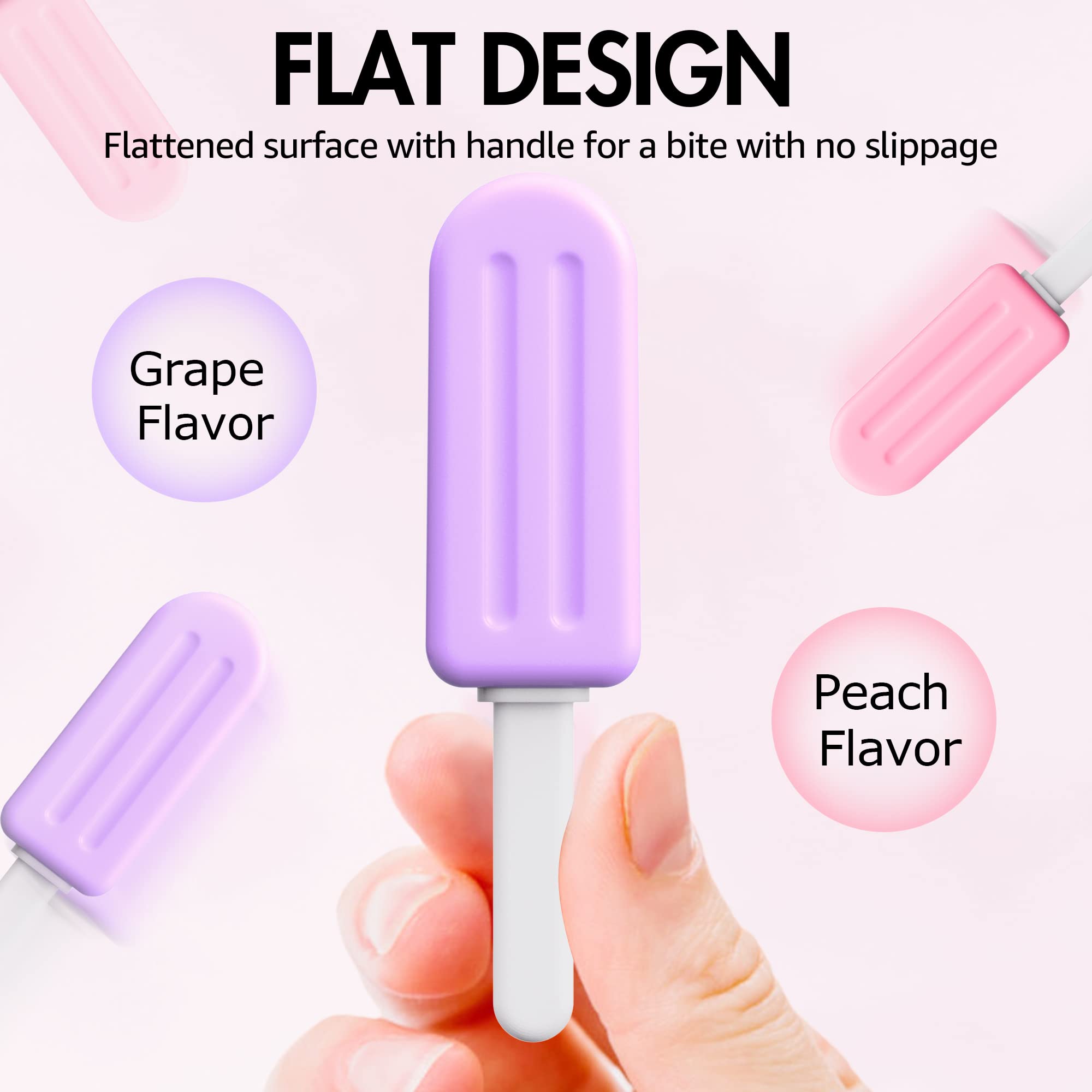 Chewies for Invisalign Aligner, 4 PCS Popsicle Silicone Chewies with Grip Handles, for Invisible or Metal Braces Aligner Munchies, 2 Grape Flavor and 2 Peach Flavor