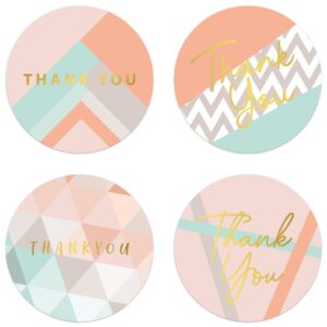 gooji modern thank you stickers for small business, packaging, wedding, party favor, envelopes seal, gold foil rolls, 500 pack bulk supporting purchase order labels, baby bridal shower, pink 1.5 inch