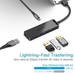 VENTION USB 3.0 Hub, 4 Ports USB Hub Ultra-Slim Data USB Hub 3FT Extended Cable [Charging Supported], Compatible with MacBook, Laptop, Surface Pro, PS4, PC, Flash Drive, Mobile HDD (1m/3ft)